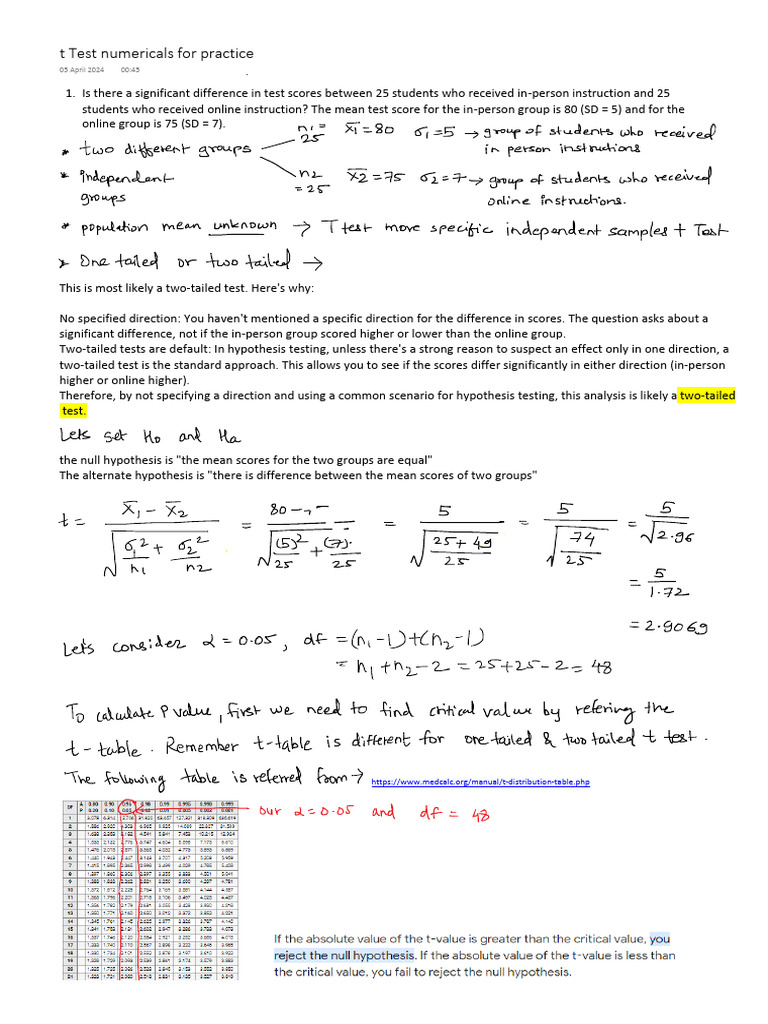 T Test Numerical 1 | PDF | Statistical Hypothesis Testing | Student's T ...