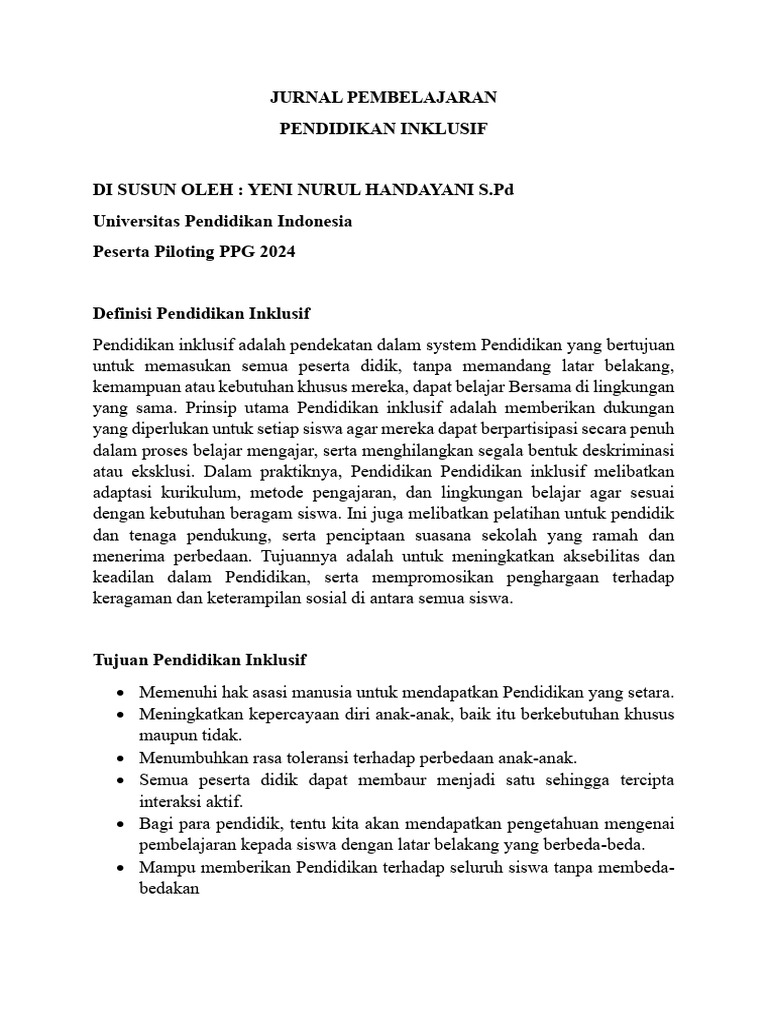 Jurnal Pembelajaran Inklusif | PDF
