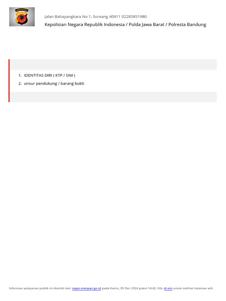 Unduh Standar Pelayanan - Penerimaan Laporan Polisi Model B | PDF