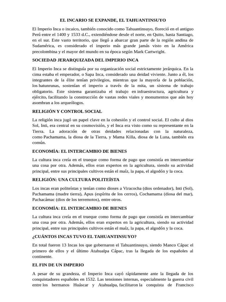 El Incario Se Expande, El Tahuantinsuyo | PDF | Imperio Inca