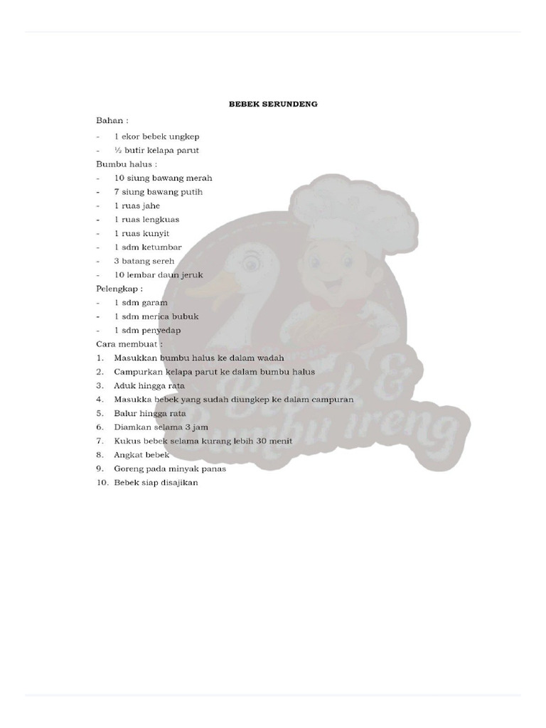 Bebek Srundeng | PDF