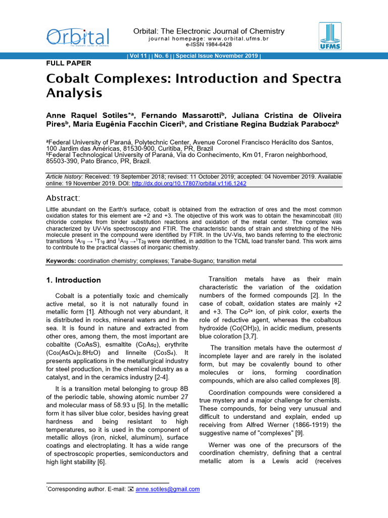 Cobalt Complexes Introduction and Spectra Analysis | PDF | Coordination ...
