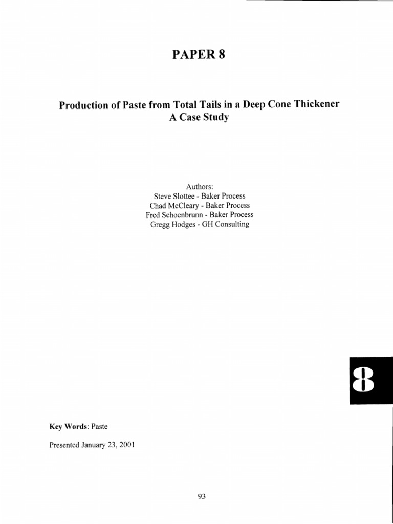Paste Production in Mining Operations | PDF | Pump | Rheology