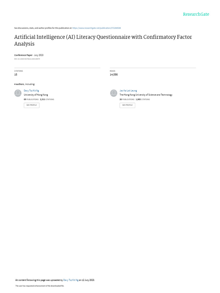 AI Literacy Questionnaire Validation Study | PDF | Intelligence (AI ...