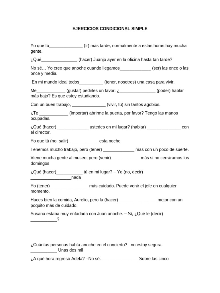 Ejercicios Condicional Simple | PDF