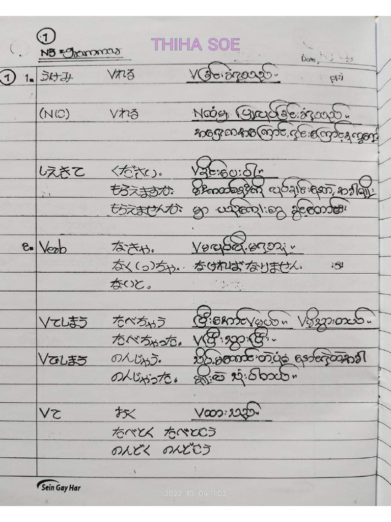 N3 Grammar ပေါင်းချုပ် by THIHA SOE | PDF
