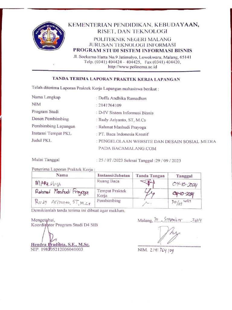 Tanda Terima PKL | PDF