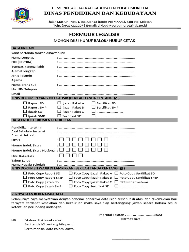 Formulir Legalisir Dokumen Pendidikan | PDF