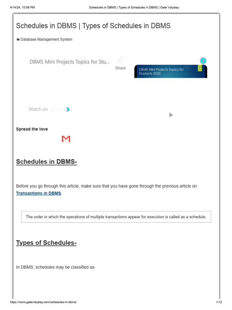 Types of Schedules in DBMS | PDF | Computer Data | Data