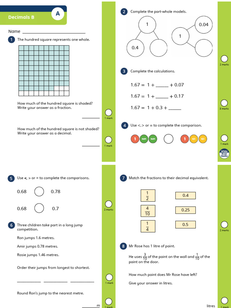 Y4SumEoB1 - Decimals Block B Version A | PDF | Elementary Mathematics ...