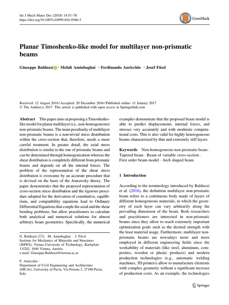 2017 - Balduzzi, PlanarTimoshenko Model for Non Prismatic Beams | PDF ...