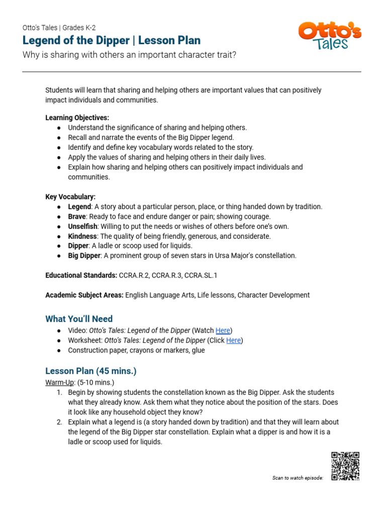 Legend of The Dipper Lesson Plan | PDF | Cognitive Science | Human ...