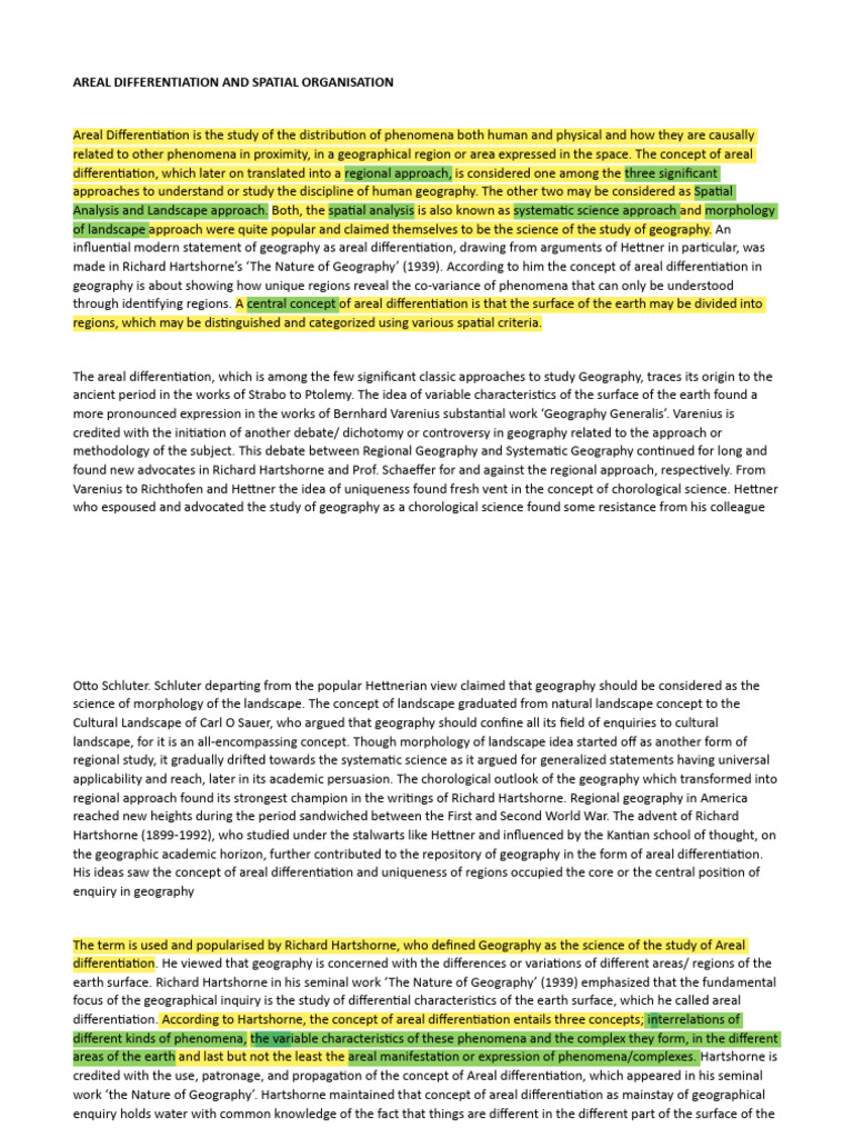 AREAL DIFFERENTIATION AND SPATIAL ORGANISATION | PDF | Geography | Space