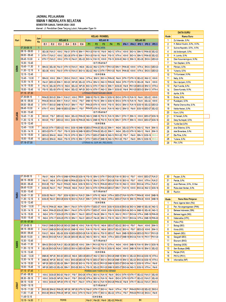 Jadwal KBM Ganjil 2024 2025 Revisi 6 New | PDF