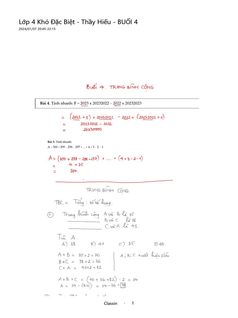 Mathx - L P 4-KĐB - Bu I 4 - Trung Bình C NG - File | PDF