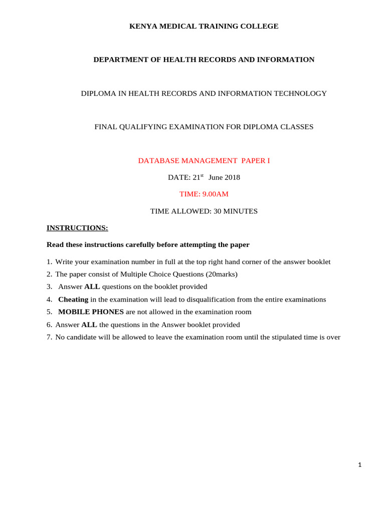 Database Management Exam Questions | PDF | Databases | Microsoft Access