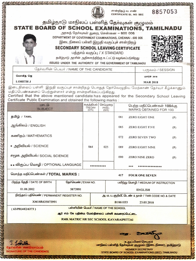 10TH Mark Sheet | PDF