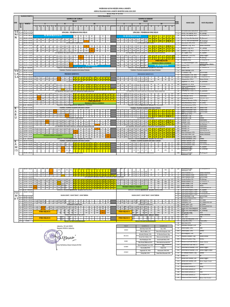 Jadwal - Pelajaran Semester Ganjil T.P 2024 - 2025 Man 6 (Mulai 30 Juli 2024) | PDF