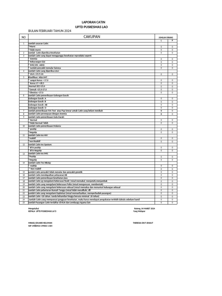 Format Laporan Catin 2024 | PDF