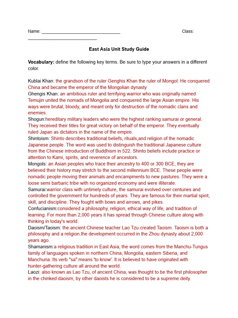 East Asia Unit Study Guide | PDF | Chinese Cuisine | Laozi
