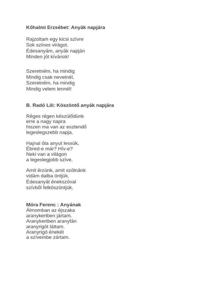 Anyák Napi Versek Jó | PDF