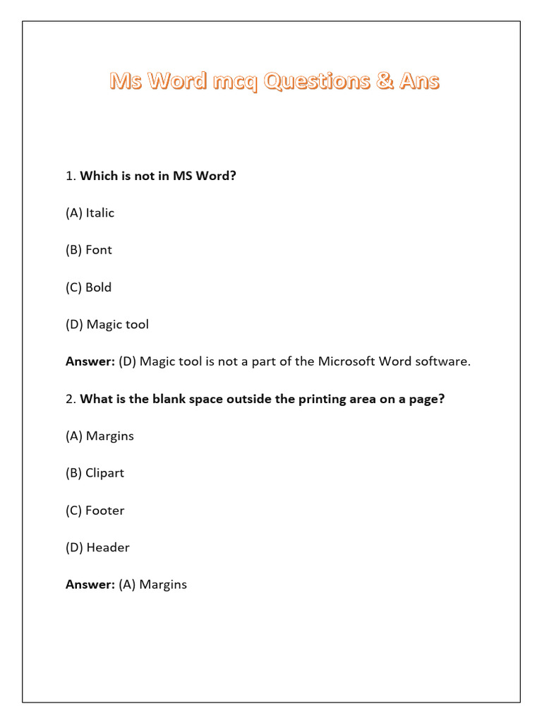 Word MCQ 1 | PDF | Microsoft Word | Microsoft Access
