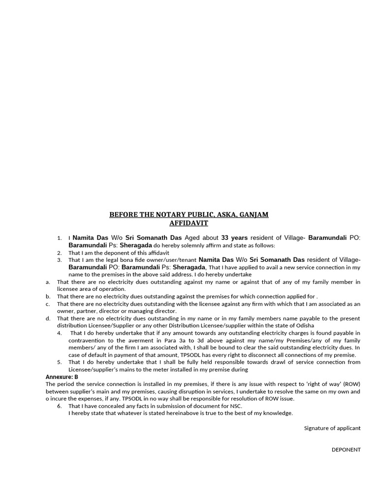 ELECTRICITY AFIDAVIT | PDF | Affidavit | Common Law