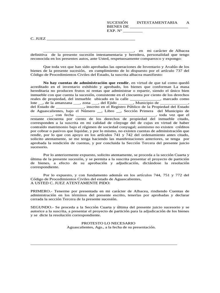 Machote Rendicion-de-Cuentas-Albacea | PDF | Propiedad de la comunidad ...