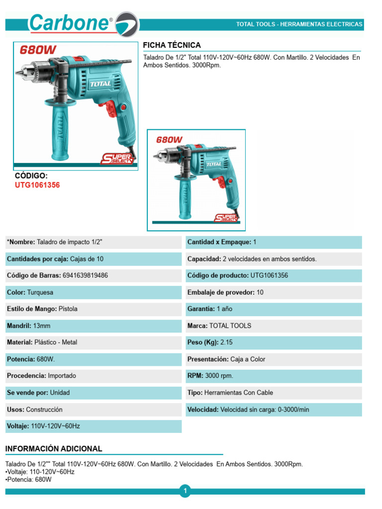 Ficha tecnica Taladro total | PDF