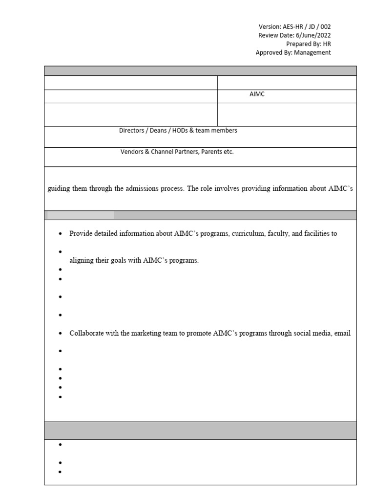 JD - Admission Counselor AIMC | PDF | Marketing | Communication