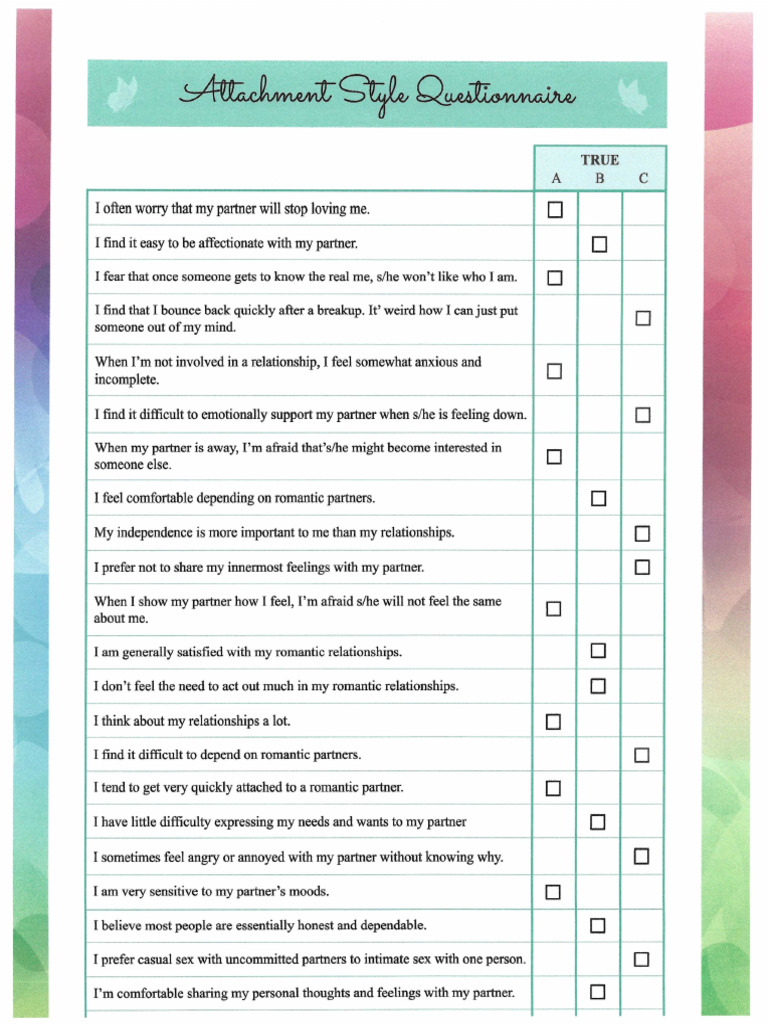 Relationship Attachment Styles Client Questionnaire | PDF