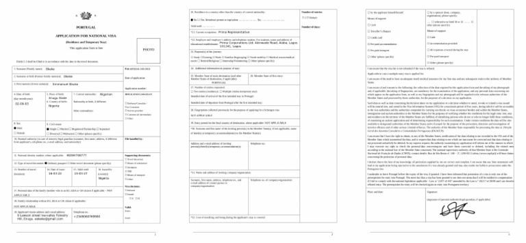 Portugal Visa Application Form-Pdf3 | PDF