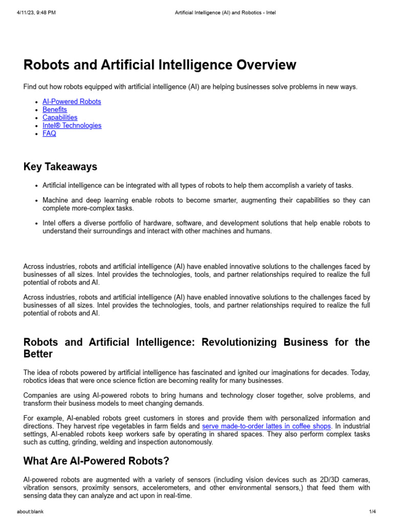 Artificial Intelligence (AI) and Robotics - Intel | PDF | Artificial Intelligence | Intelligence ...