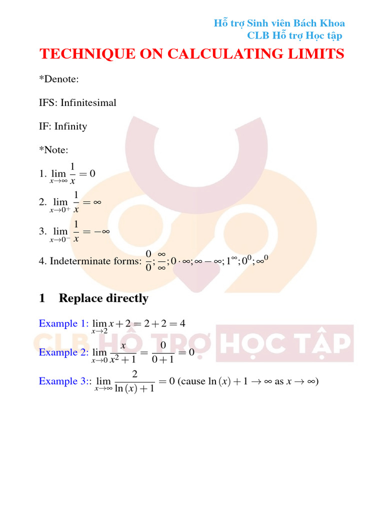 Technique On Evaluating Limits | PDF | Infinity | Mathematical Concepts