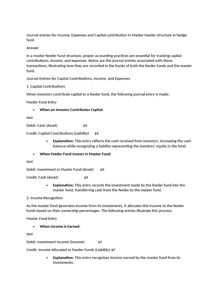Master Feeder Fund Accounting Entries | PDF | Debits And Credits | Expense