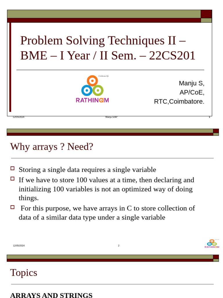 Pstii C 22CS201 Unit 2 Manju S-1 | PDF | String (Computer Science) | Integer (Computer Science)