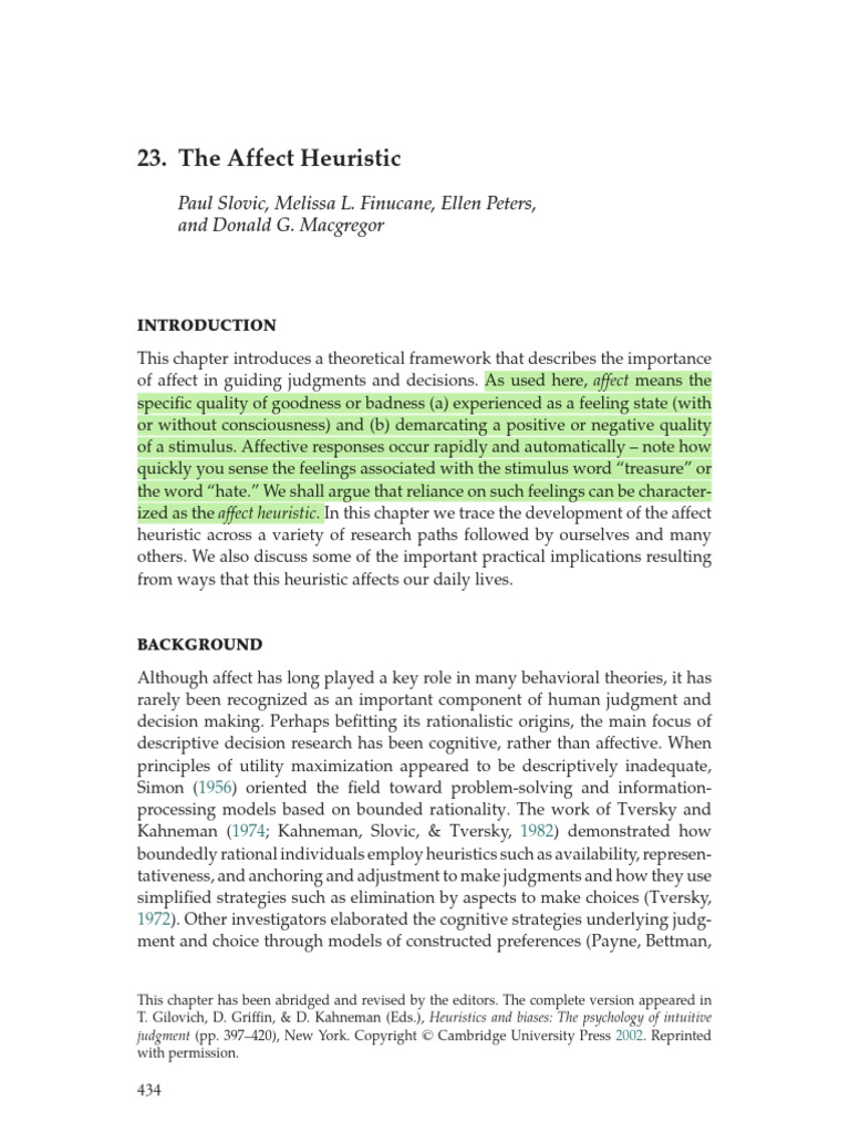 The Affect Heuristic - Slovic, Finucane, Peters & Macgregor | PDF ...