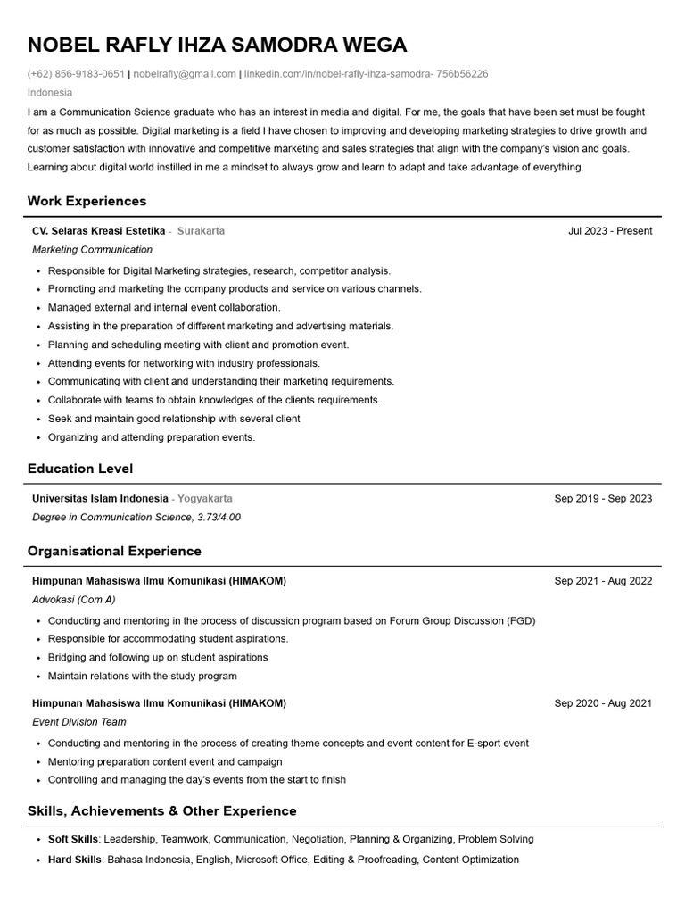 Nobel Rafly Ihza Samodra Wega-Resume | PDF | Marketing | Marketing Strategy
