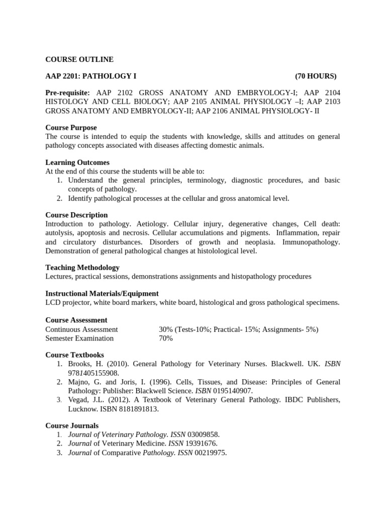 AAP 2201 - Pathology 1 Course Outline | PDF | Pathology | Necrosis