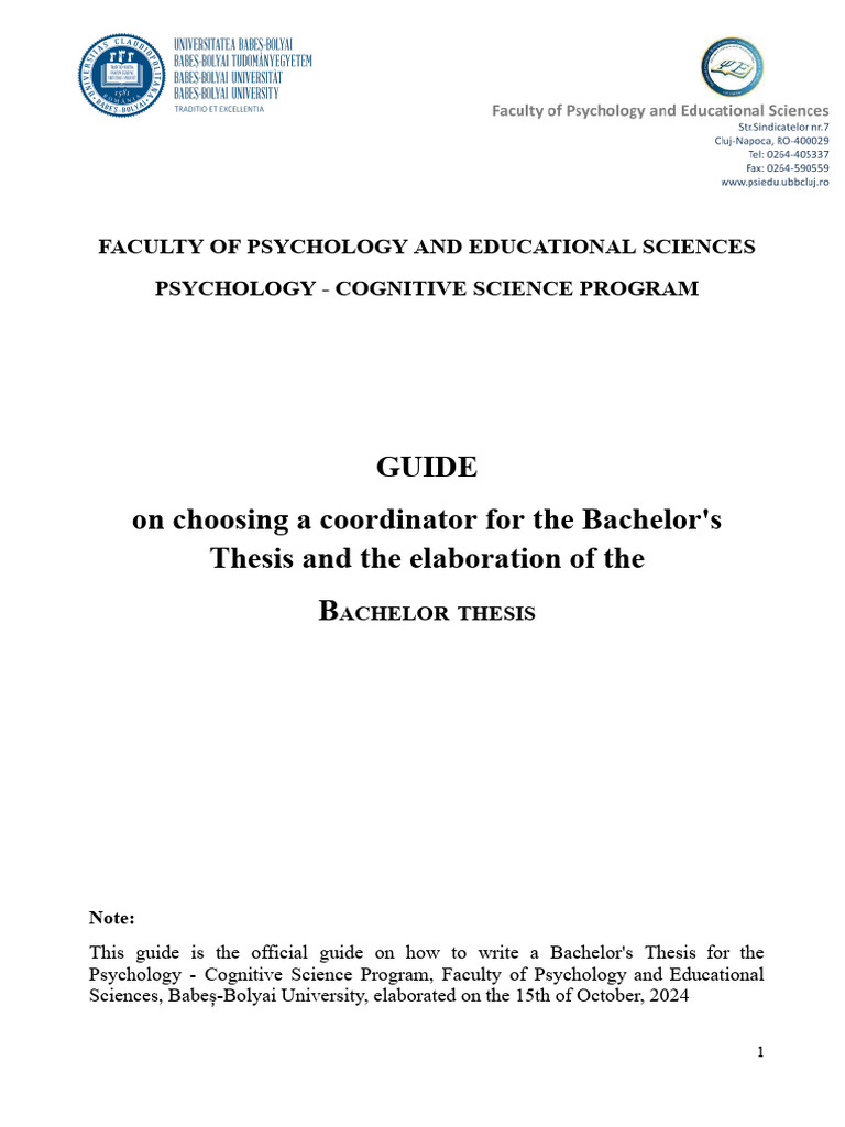 Guide On Elaborating The Bachelor Thesis FPSE UBB COGNITIVE SCIENCE JUNE 2025 FEBRUARY 2026 ...