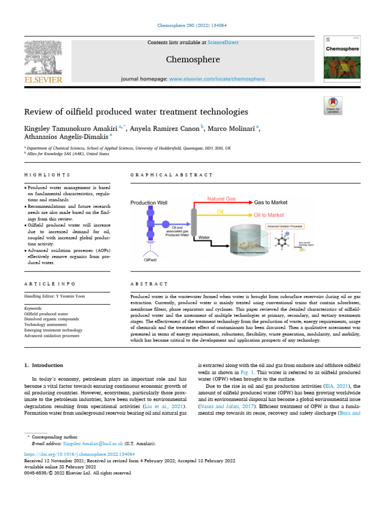 Review of Oilfield Produced Water Technologies | PDF | Petroleum ...