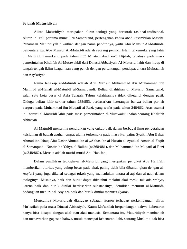 Sejarah dan Pemikiran Maturidiyah | PDF