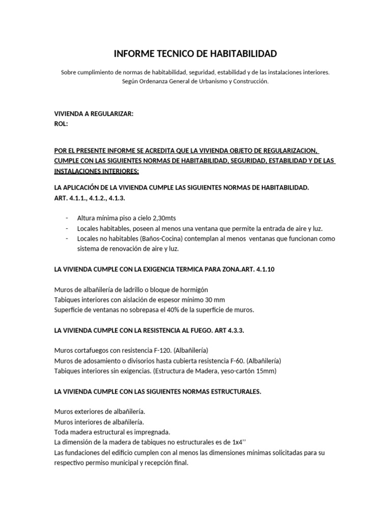 Informe Tecnico de Habitabilidad | PDF