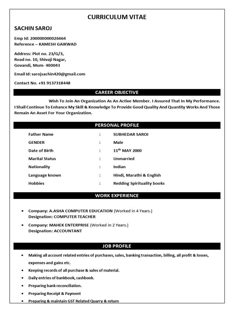 SACHIN CV | PDF
