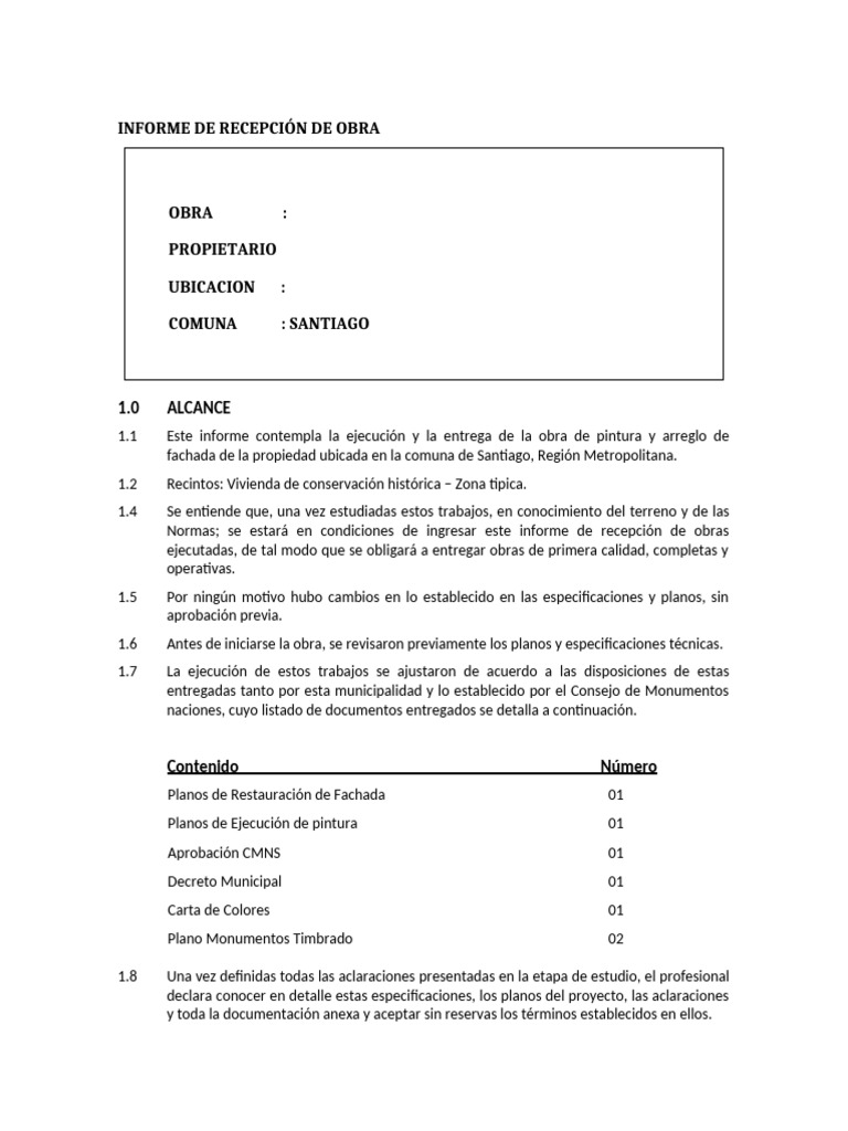 Informe Recepción - CMN | PDF