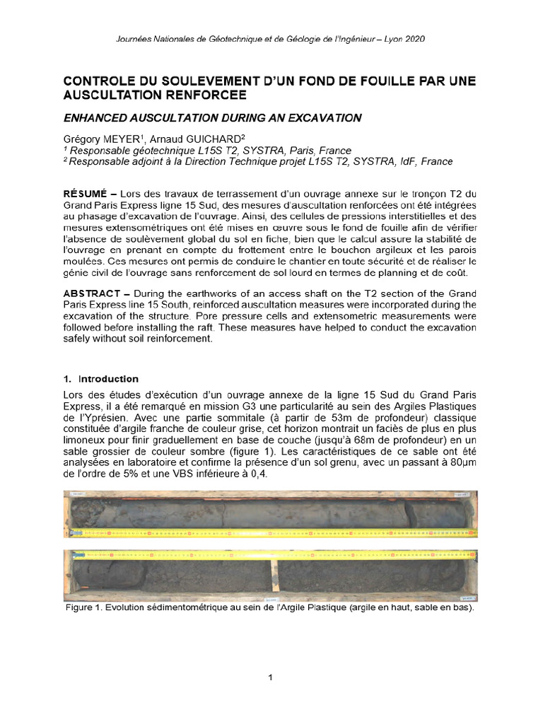 Article - Contrôle de Soulèvement D'un Fond de Fouille Par Une Auscultation Renforcée - Grégory ...