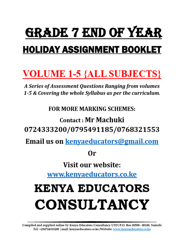 Grade 7 Holiday Homework Booklet | PDF