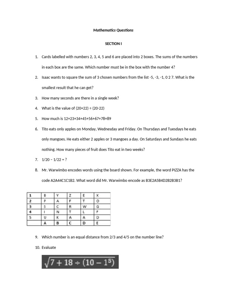 Countacy april 2024 Mathematics_Questions[1] | PDF | Mathematics