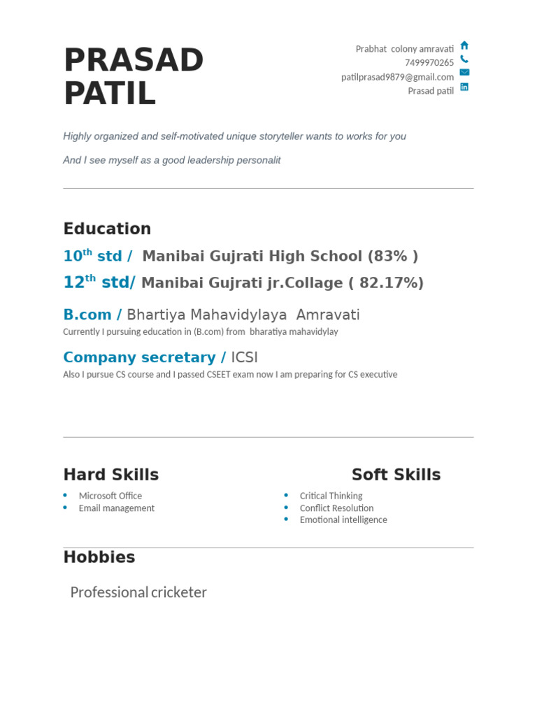 Prasad Patil: Aspiring Company Secretary | PDF