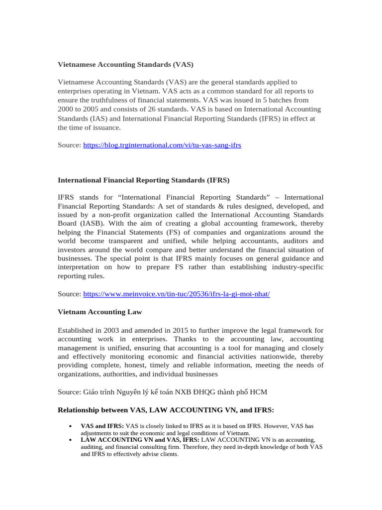 Overview of VAS, ACCOUNTING LAW VN, IFRS | PDF | International ...